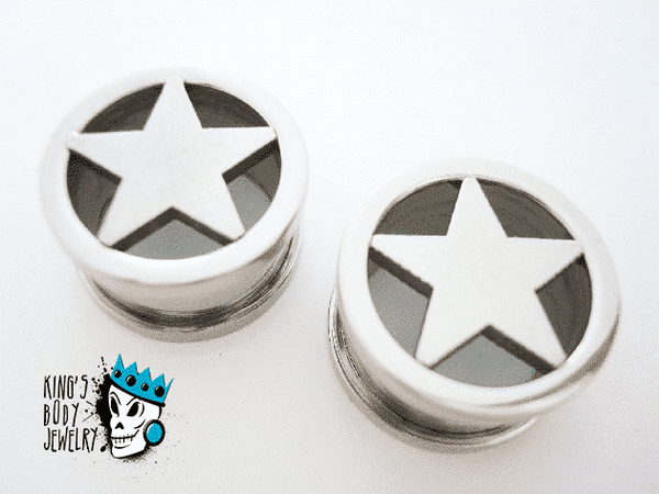 Stainless Steel STAR Flesh Tunnels (8 gauge -1 inch) | King's Body Jewelry